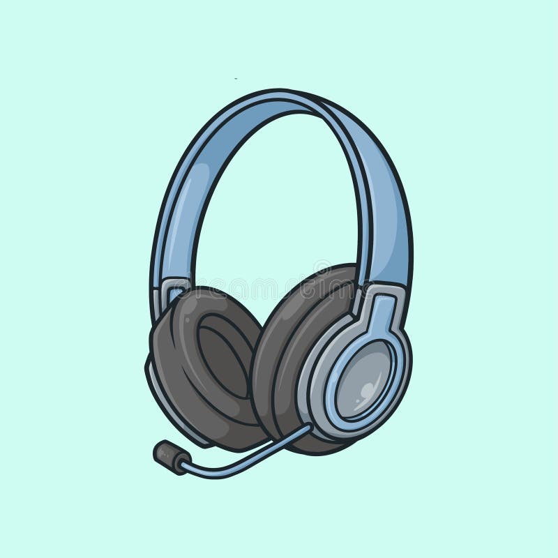 Cartoon Gaming Headset with Mic Blue Color Stock Vector - Illustration ...