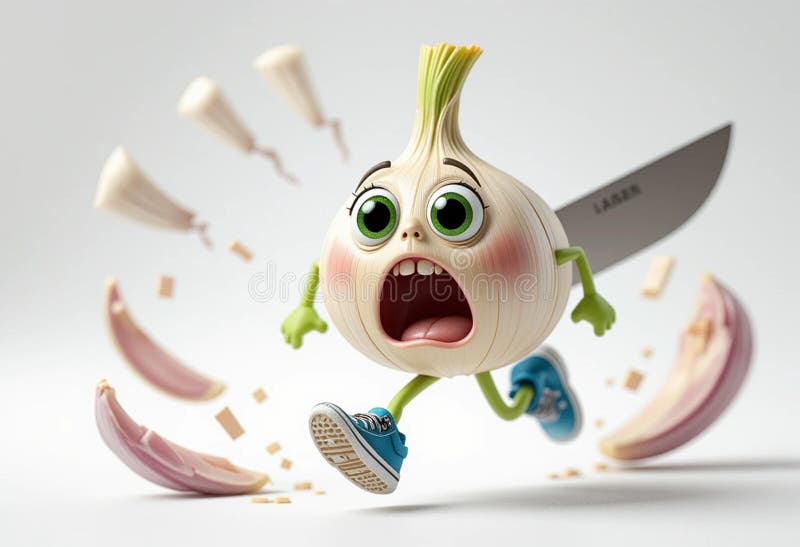 Cartoon Garlic Running, Facing an Unseen Threat Stock Illustration ...