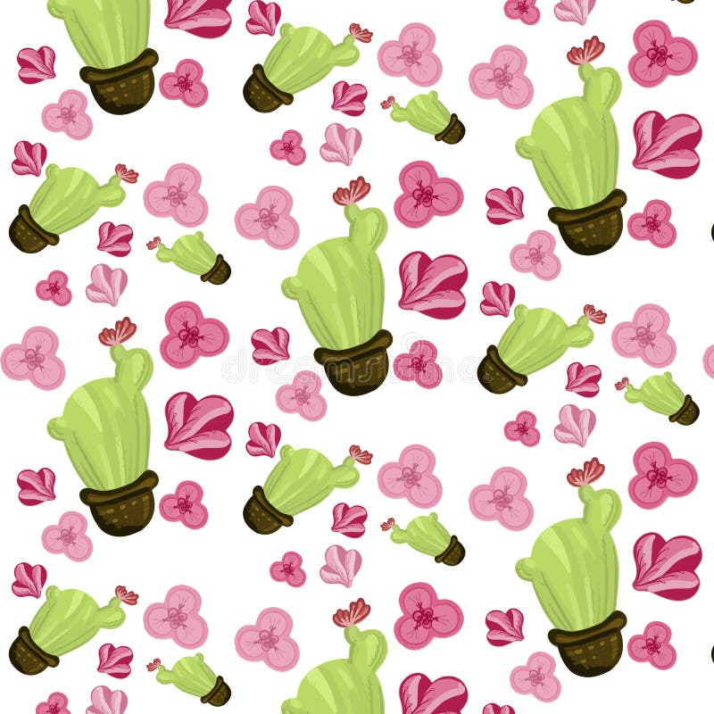 Cartoon Gentle Seamless Texture with Cactus Plant Flower Stock Vector ...