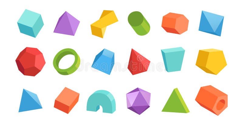 Cartoon Geometric Figures. 3D Abstract Shapes. Cylinder and Pyramid ...