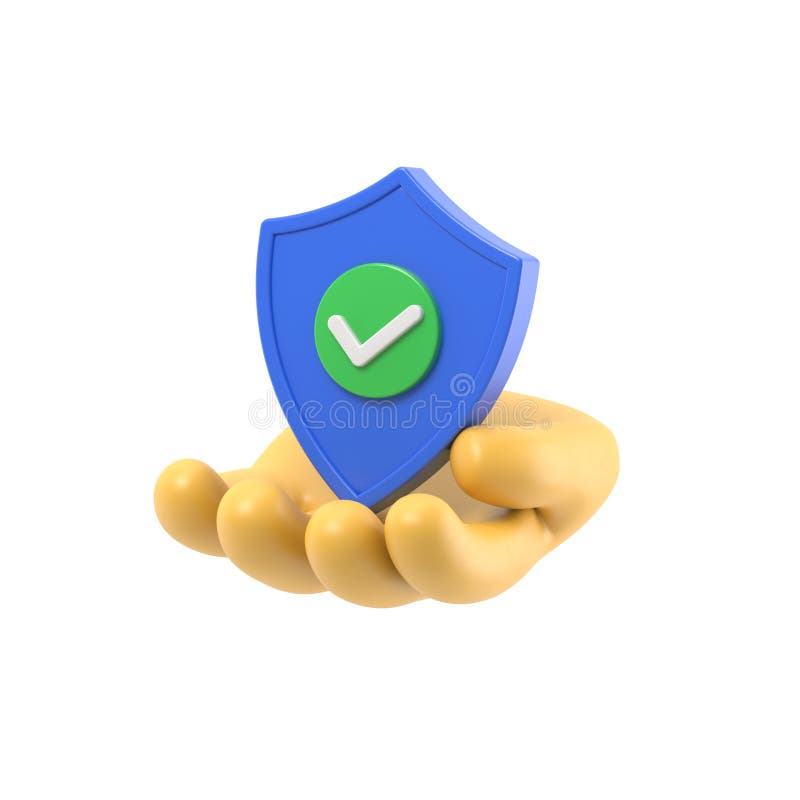 Cartoon Gesture Icon Mockup.3D Hand Holding Security Shield and Padlock ...