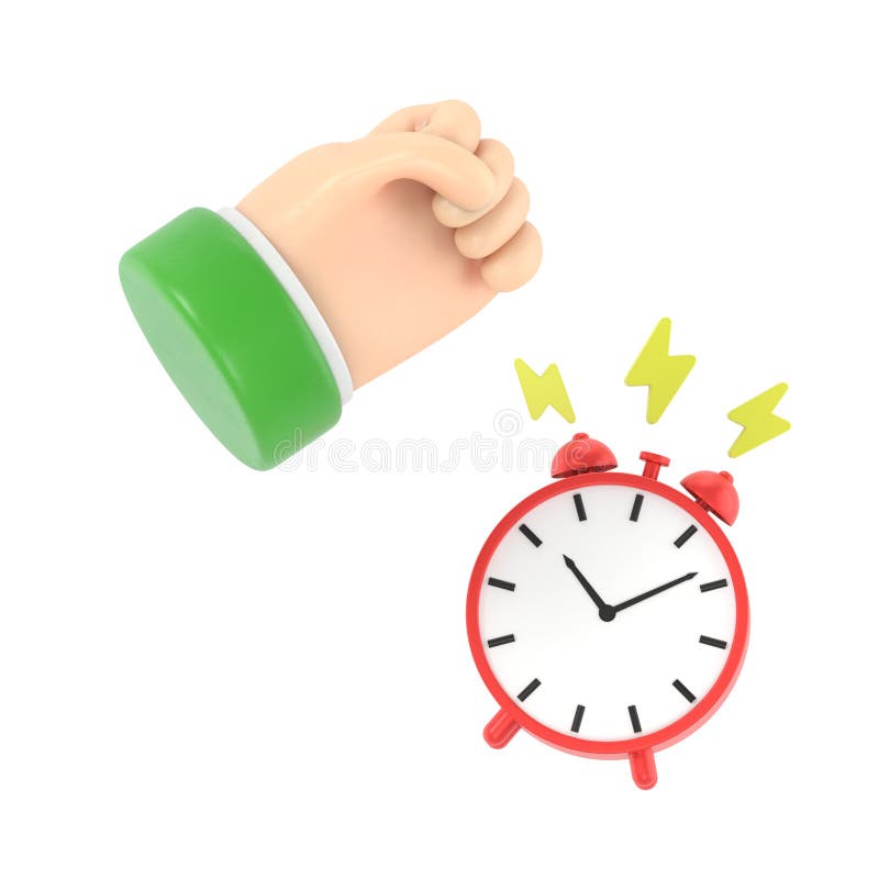 Cartoon Gesture Icon Mockup.Hand Turning Off the Ringing Alarm Clock,3D ...