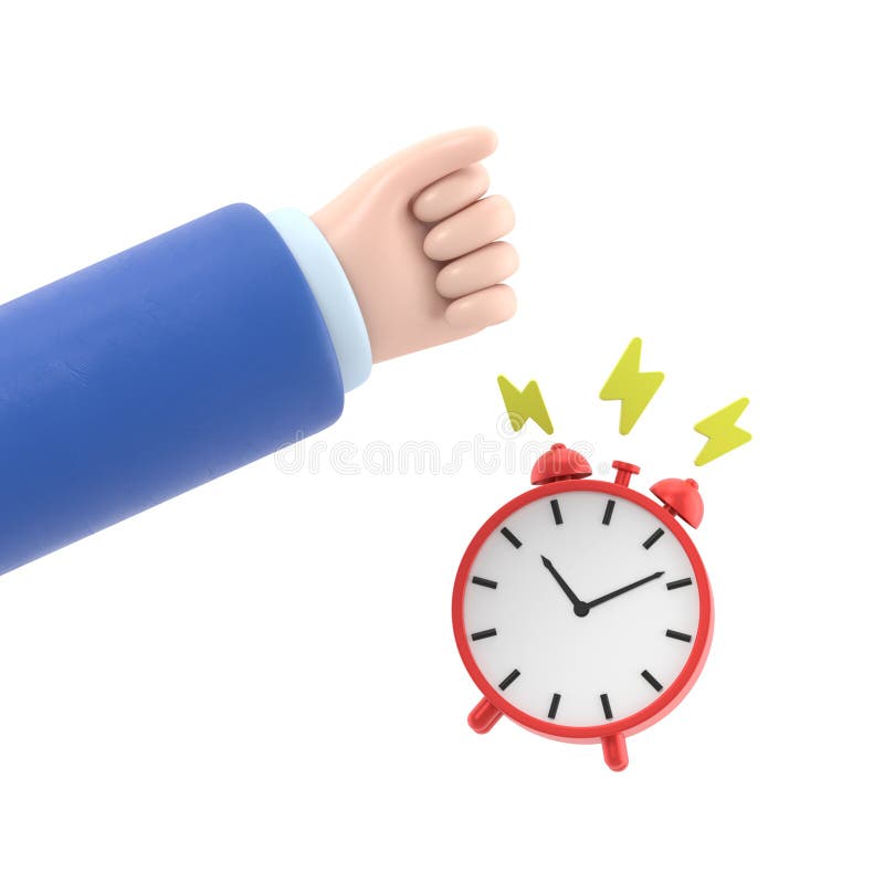 Cartoon Gesture Icon Mockup Hand Turning Off The Ringing Alarm Clock