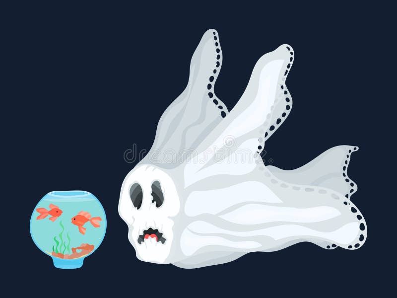 Cartoon Ghost and Aquarium with Fish Bright Stock Illustration ...