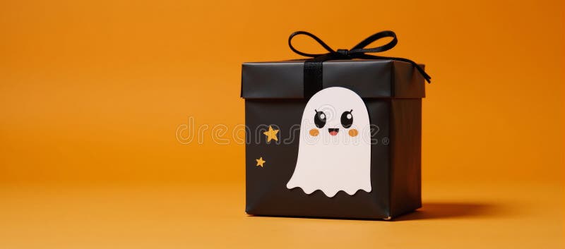 Cartoon Ghost on an Orangehued Gift Box for a Cheerful Halloween Theme ...