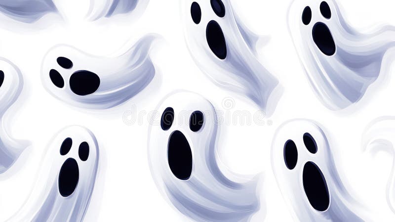 Cartoon Ghost Pattern with Black Eyes and White Bodies on White ...