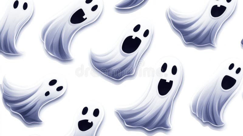 Cartoon Ghost Pattern with Black Eyes and White Bodies on White ...