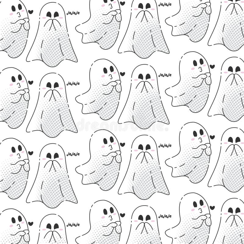 Cartoon Ghost Pattern with Kissing and Laughing Characters, Vector ...