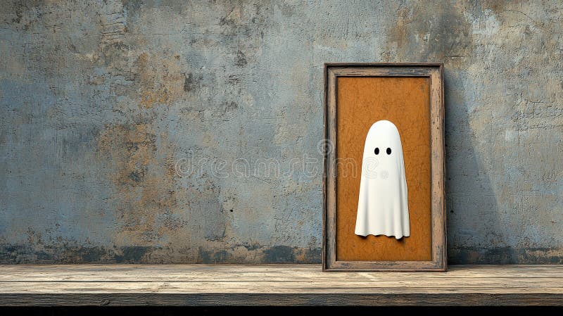 Cartoon Ghost in a Picture Frame on a Rustic Wall Minimalist Art ...