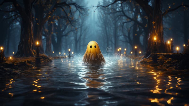 A cartoon ghost in a river stock illustration. Illustration of melodic ...