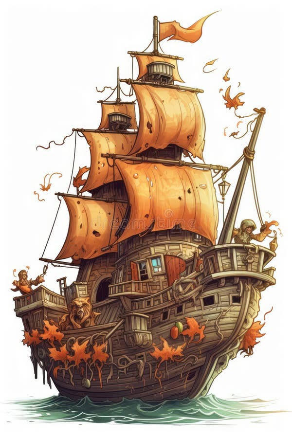 Cartoon Ghost Ship. Halloween Illustration. Stock Illustration ...