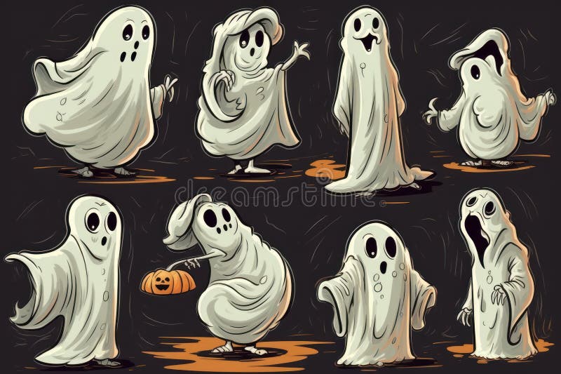 Cartoon Ghosts Set. Halloween Illustration. Stock Illustration ...