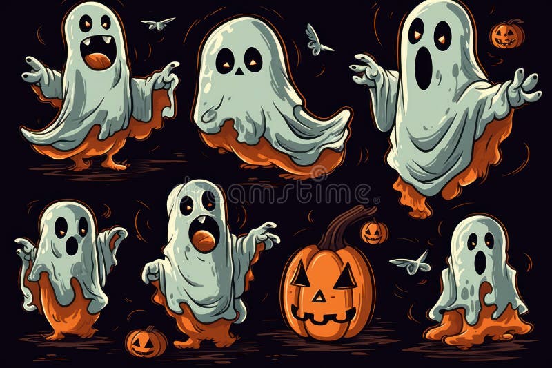 Cartoon Ghosts Set. Halloween Illustration. Stock Illustration ...