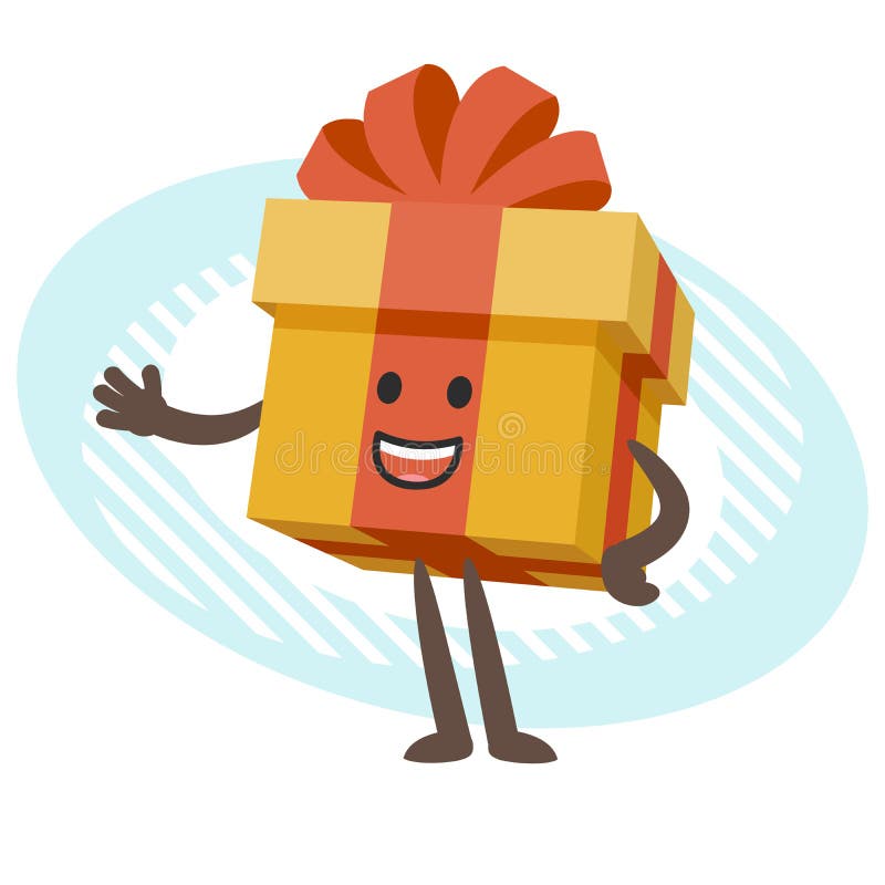Cartoon Gift Box Character Explaining and Pointing Somewhere with His ...