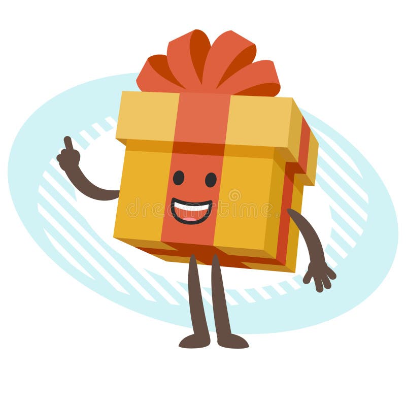 Cartoon Gift Box Character Holding a Planet on His Index Finger Stock ...