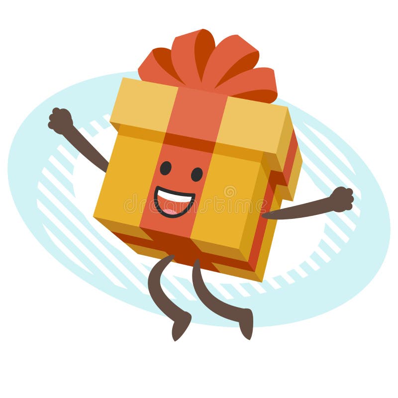 Cartoon Gift Box Character Joyfully Jumping Stock Vector - Illustration ...