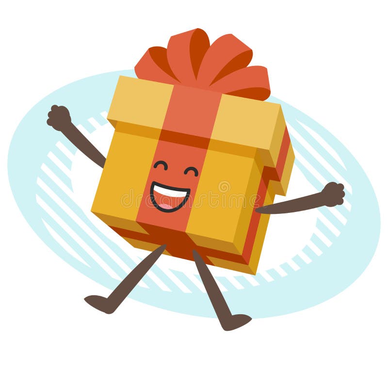 Cartoon Gift Box Character Joyfully Jumping Stock Vector - Illustration ...