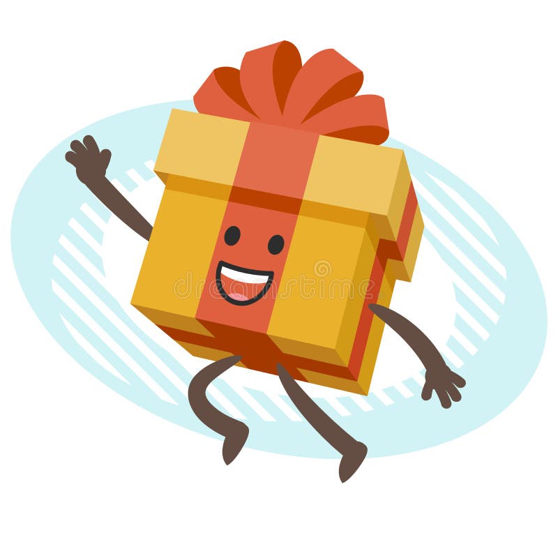 Cartoon Gift Box Character Joyfully Jumping Stock Vector - Illustration ...