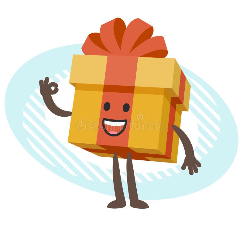 Cartoon Gift Box Character Holding a Planet on His Index Finger Stock ...
