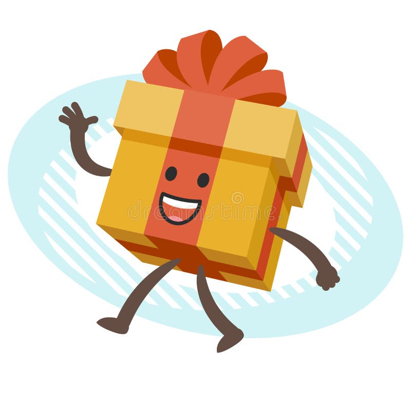 Cartoon Gift Box Character Walking and Waving His Hand Stock Vector ...