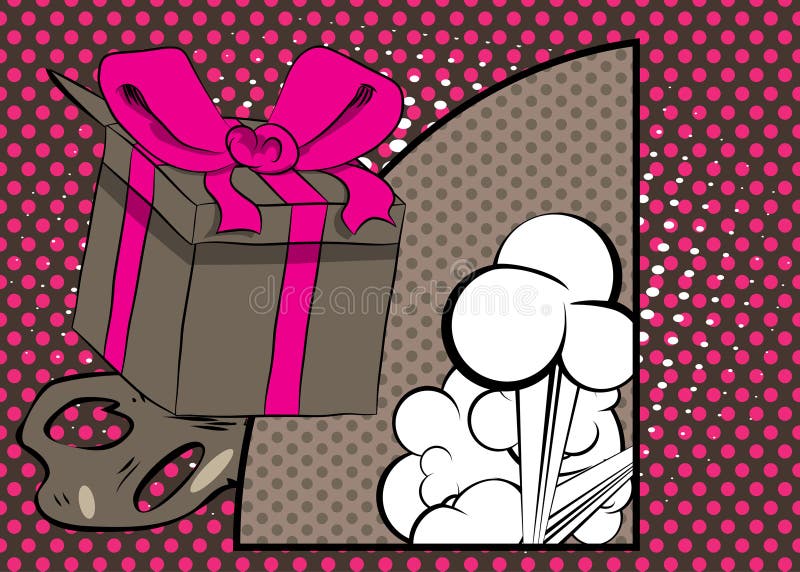 Cartoon Gift Box, Comic Book Holiday Surprise. Retro Vector Comics Pop ...