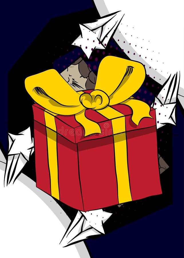 Cartoon Gift Box, Comic Book Holiday Surprise. Retro Vector Comics Pop ...