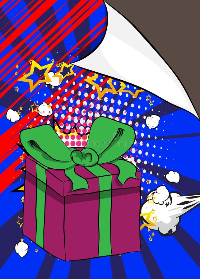 Cartoon Gift Box, Comic Book Holiday Surprise. Retro Vector Comics Pop ...