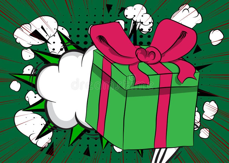 Cartoon Gift Box, Comic Book Holiday Surprise. Retro Vector Comics Pop ...