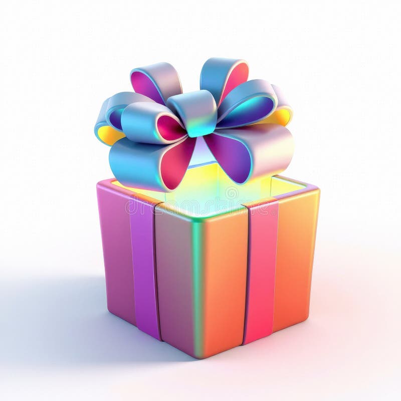Cartoon Gift Box with a Giant Bow, Slightly Open, Magic Glow Inside ...