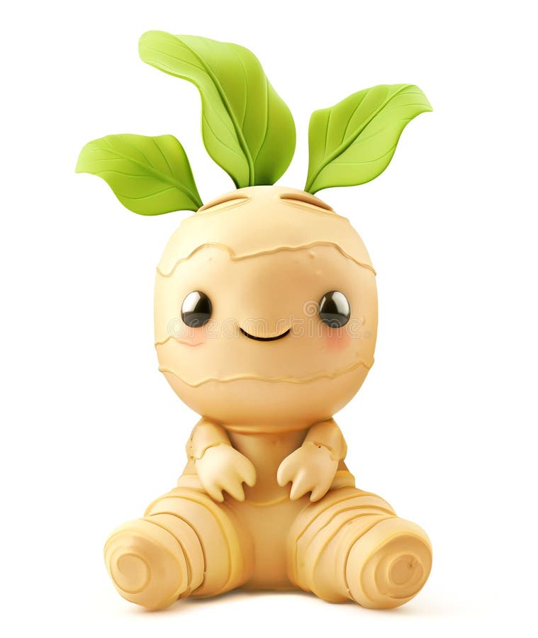 Cartoon Ginger Root Character with a Joyful Expression and Green Shoots ...