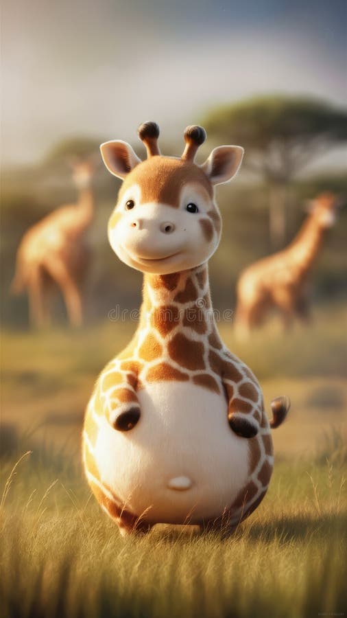 A Cartoon Giraffe with a Big Belly Standing in the Grass, AI Stock ...