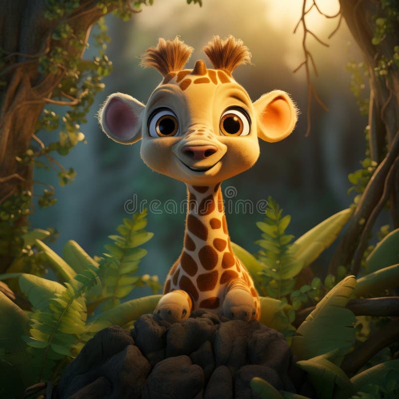 A Cartoon Giraffe in the Jungle Stock Illustration - Illustration of ...