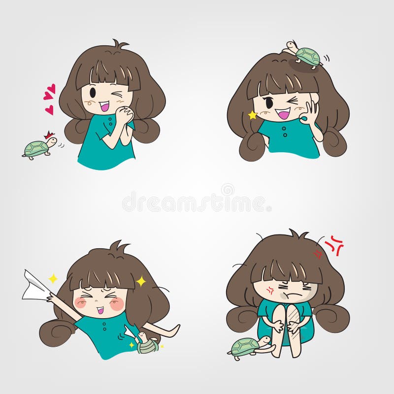 Cartoon Girl with Action and Doing Activities Stock Vector ...