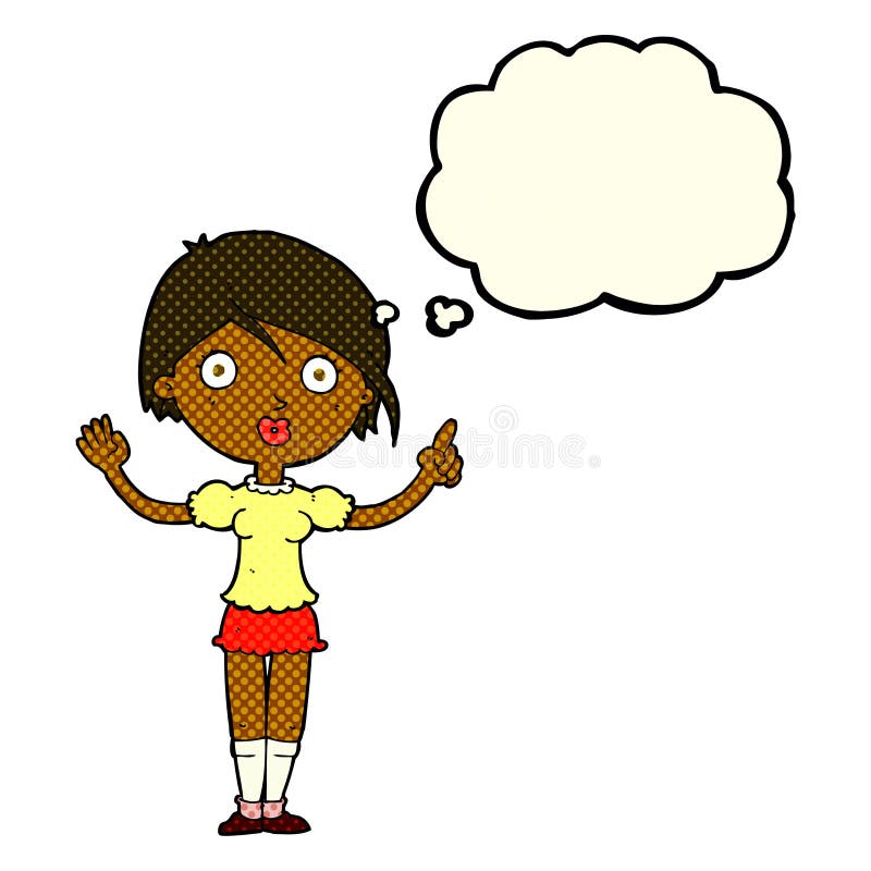 Cartoon Girl Asking Question with Thought Bubble Stock Illustration ...