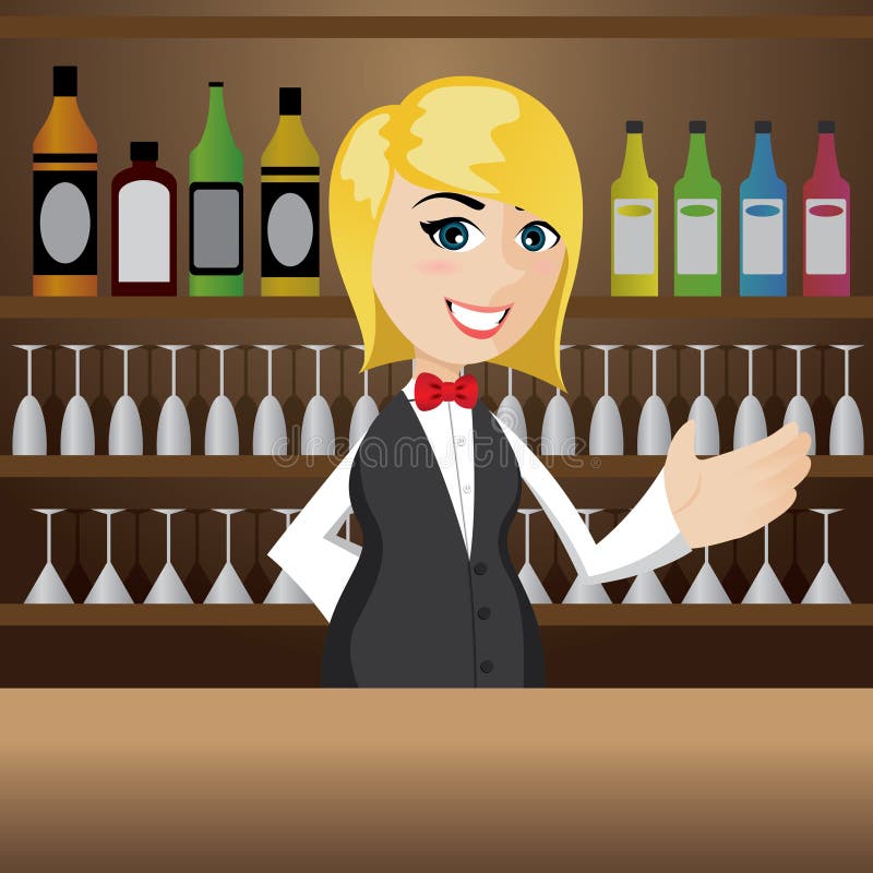 Cartoon Bartender with Shaker at Bar Stock Vector - Illustration of ...
