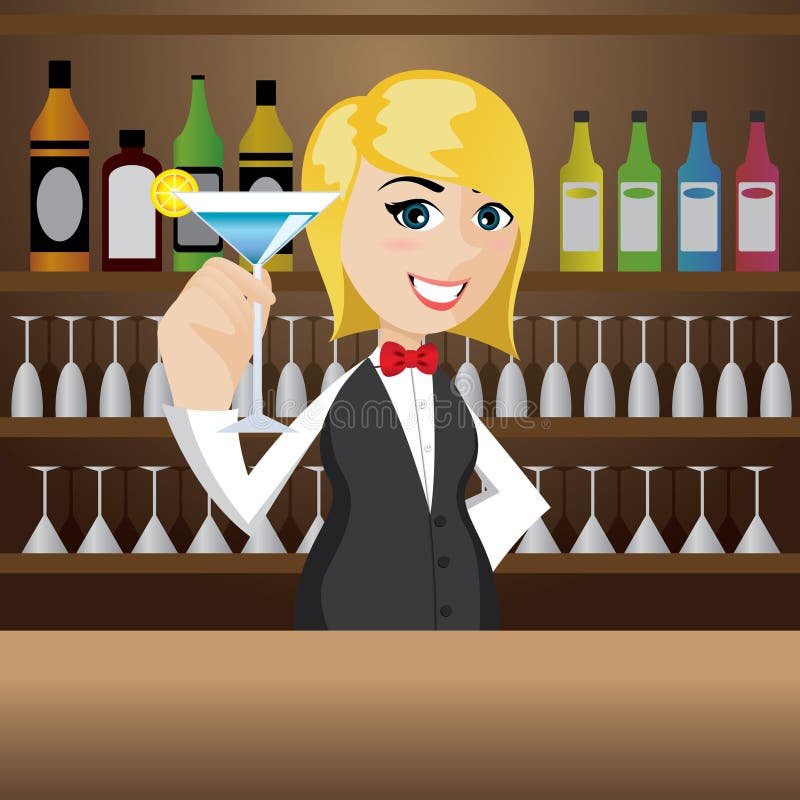 Cartoon Girl Bartender with Glass of Cocktail Stock Vector ...