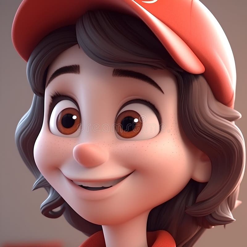 Cartoon Girl with Baseball Cap, 3d Render, Square Image Stock ...