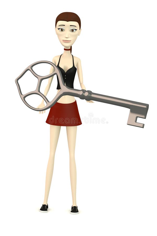 Cartoon girl with big key stock illustration. Illustration of large ...