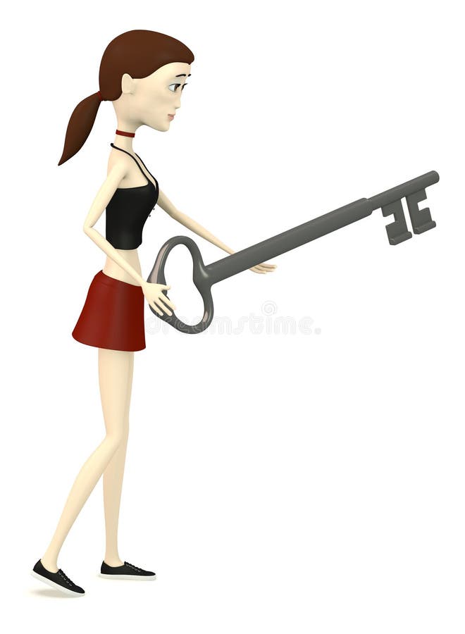 Cartoon girl with big key stock illustration. Illustration of door ...