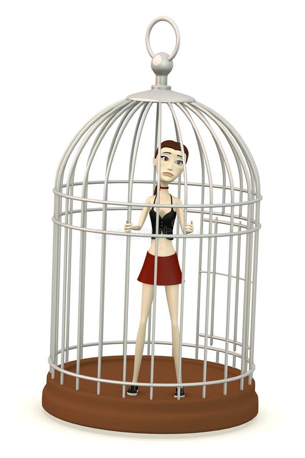 Cartoon girl in bird cage stock illustration. Illustration of render ...