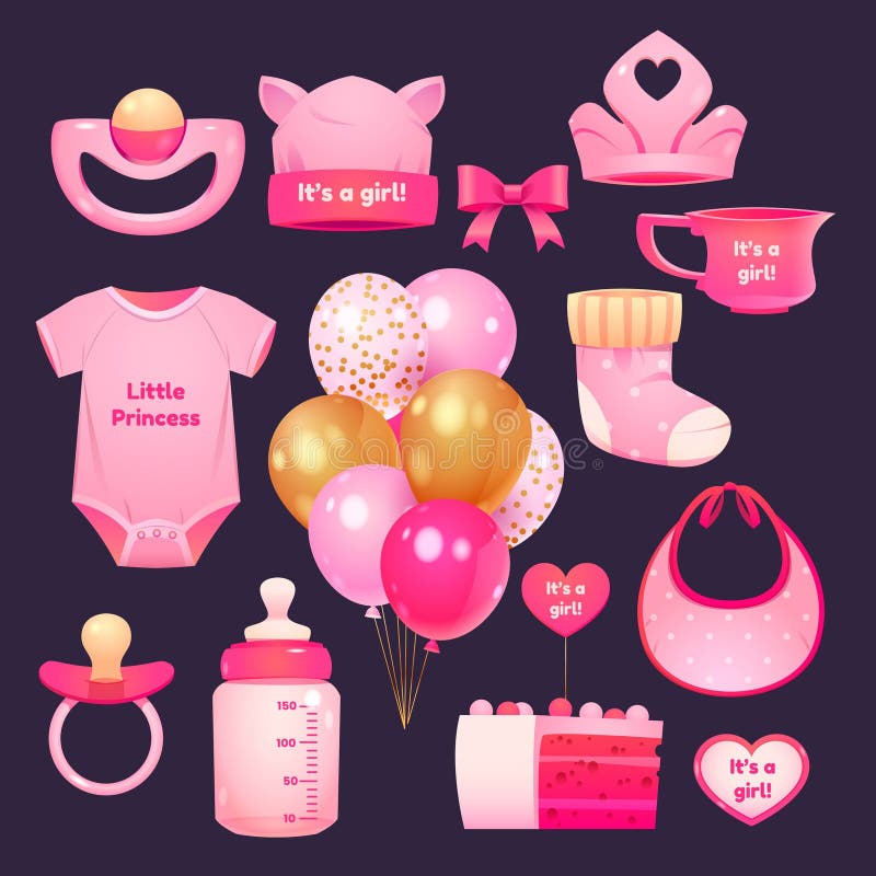 Cartoon Girl Birthday Objects Collection Vector Design Illustration ...