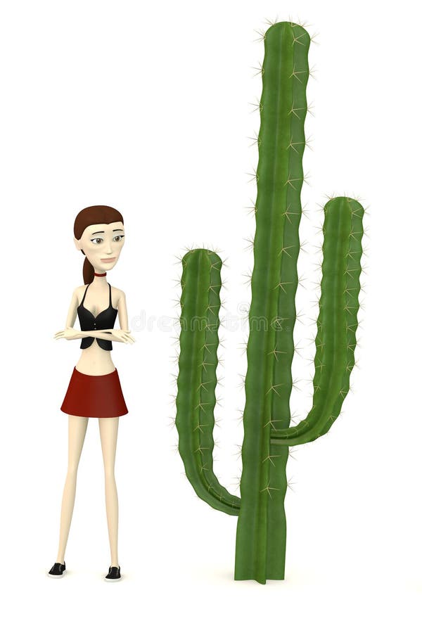 Cartoon girl with cactus stock illustration. Illustration of west ...