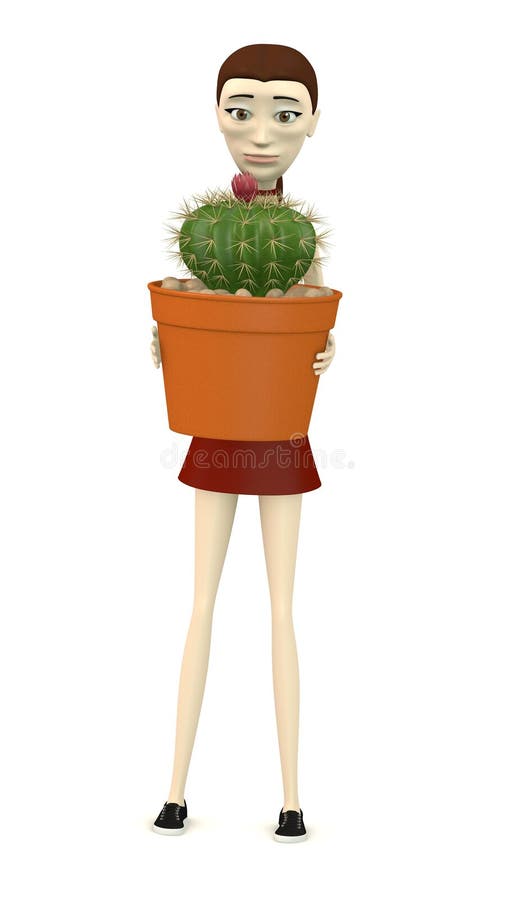 Cartoon girl with cactus stock illustration. Illustration of west ...