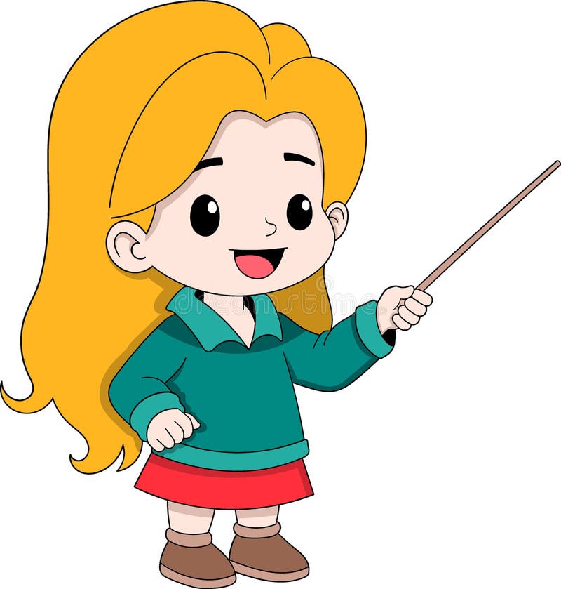 Cartoon Girl Character Explaining with Pointer Stick for Educational ...
