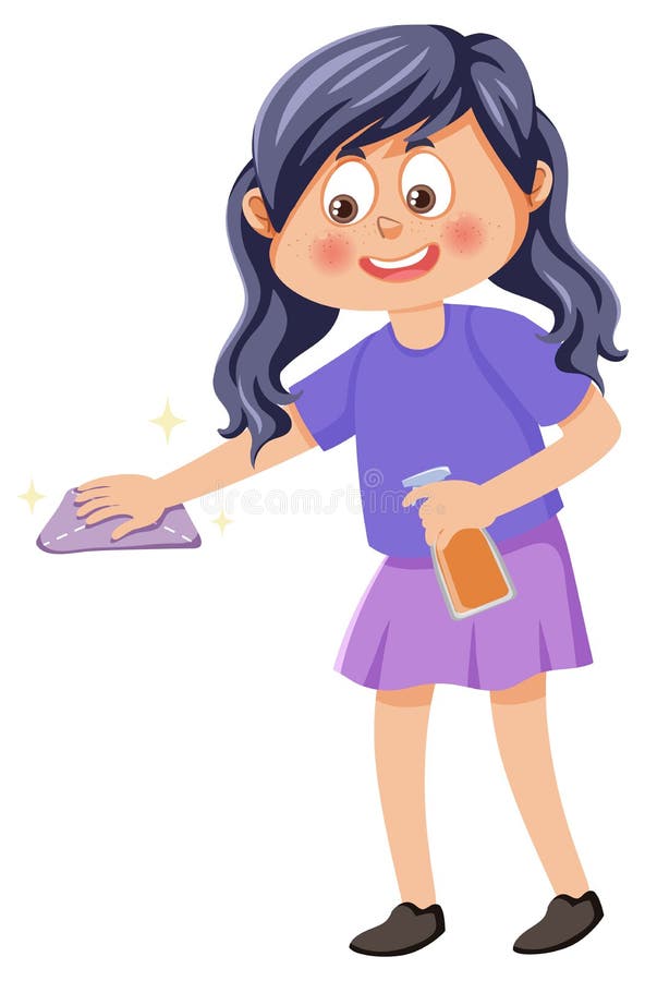 Cartoon Girl in Cleaning Posture Stock Vector - Illustration of eps10 ...