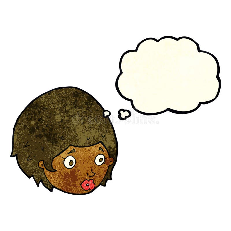 Cartoon Girl with Concerned Expression with Thought Bubble Stock ...