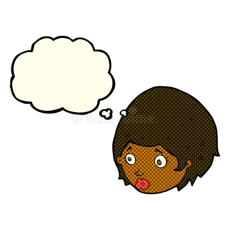 Cartoon Girl with Concerned Expression with Thought Bubble Stock ...