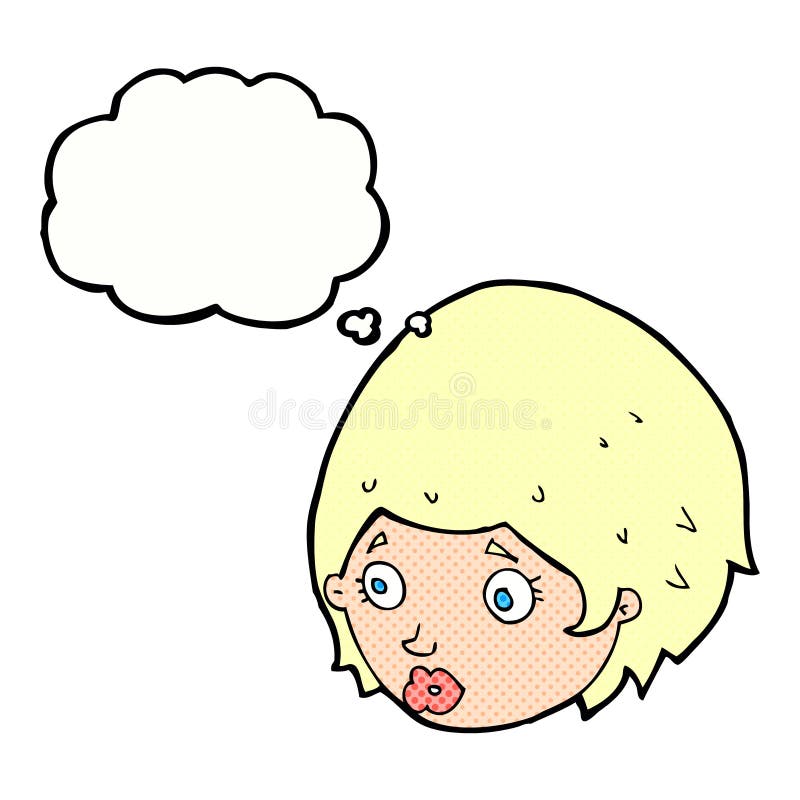 Cartoon Girl with Concerned Expression with Thought Bubble Stock ...