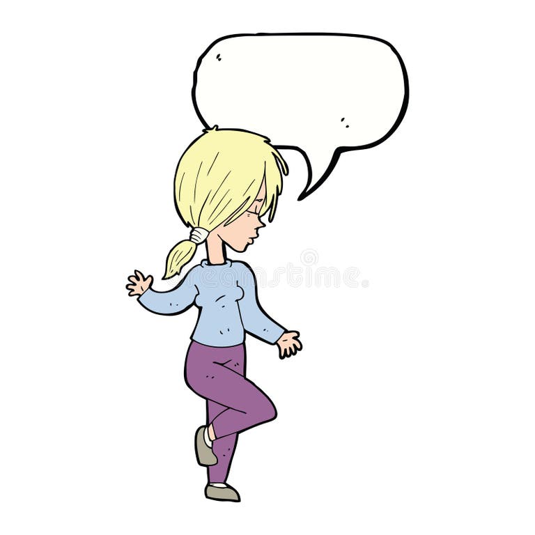 Cartoon Girl Dancing with Speech Bubble Stock Illustration ...