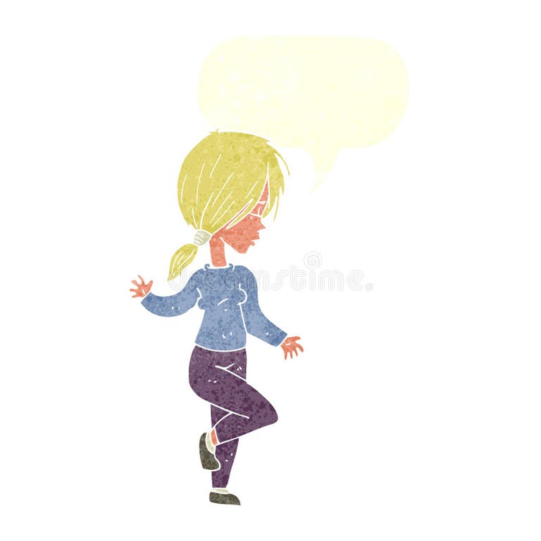 Cartoon Girl Dancing with Speech Bubble Stock Illustration ...